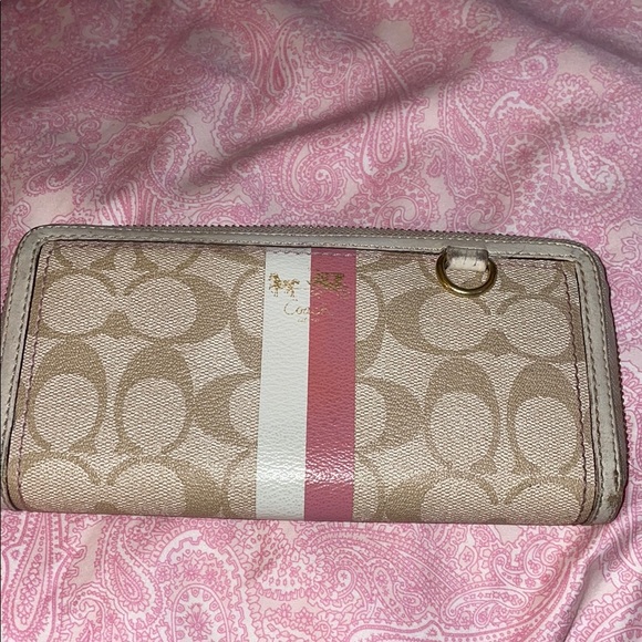Coach | Bags | Coach Signature Stripe Wallet Pink And Cream | Poshmark